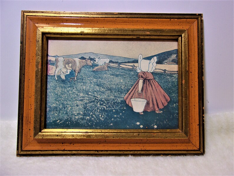 Vintage Farm Scene Picture Milk Cows Retro Wall Hanging Home | Etsy