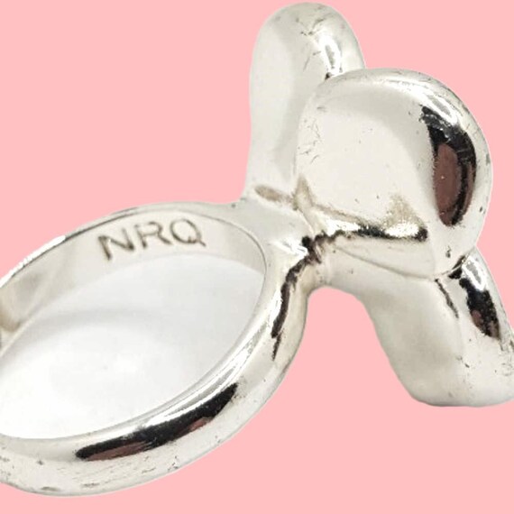Vintage NRQ Silver Plated Flower Ring Lite Green Enam… - Gem