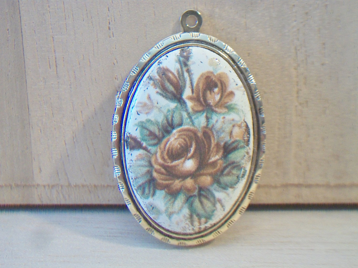 Vintage Rose Oval Locket Pendant Burgundy Roses Romantic | Etsy