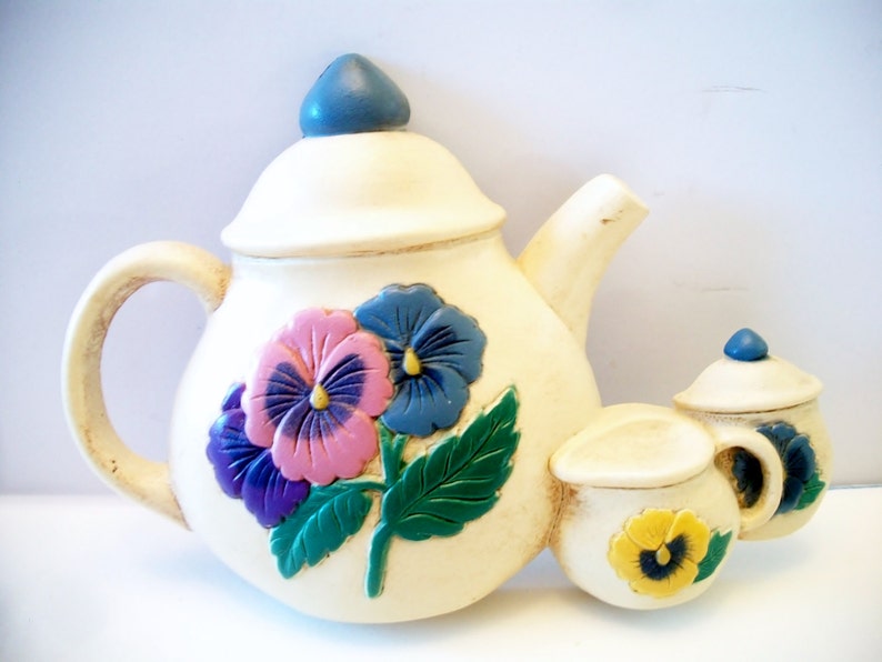 Vintage Pansy Teapot Tea Set Wall Decor Home Interiors Shabby - Etsy