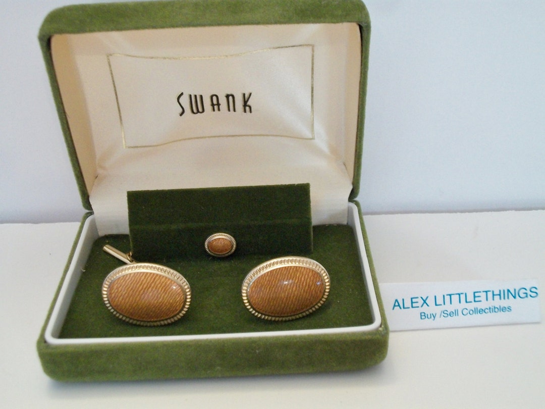 Vintage Swank Cufflinks Tie Pin Set in Original Box Mens Wedding Groom ...