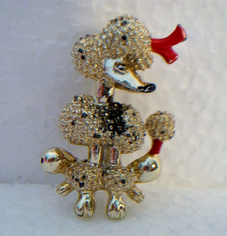 Vintage Poodle Brooch Pin Wearing Red Bow Costume Jewelry Gold - Etsy