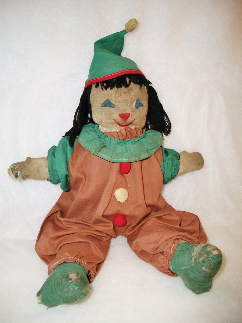 Antique Rag Doll Clown Primitive Toy Handmade Folk Art Kids | Etsy
