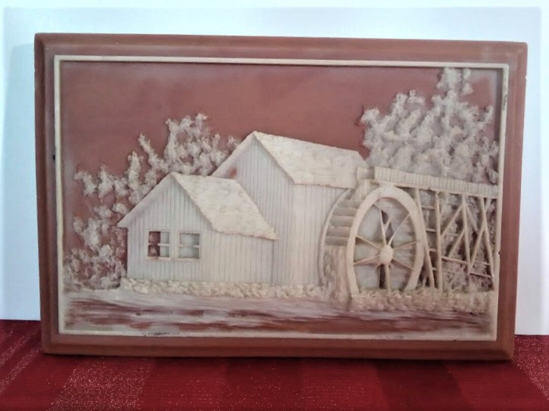 Vintage Incolay Stone Old River Water Wheel House Estate Find Home ...