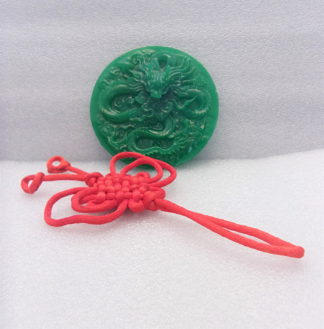 Faux Jade Dragon Disc With Red Cord Asian Decor Home Accents Good Luck ...