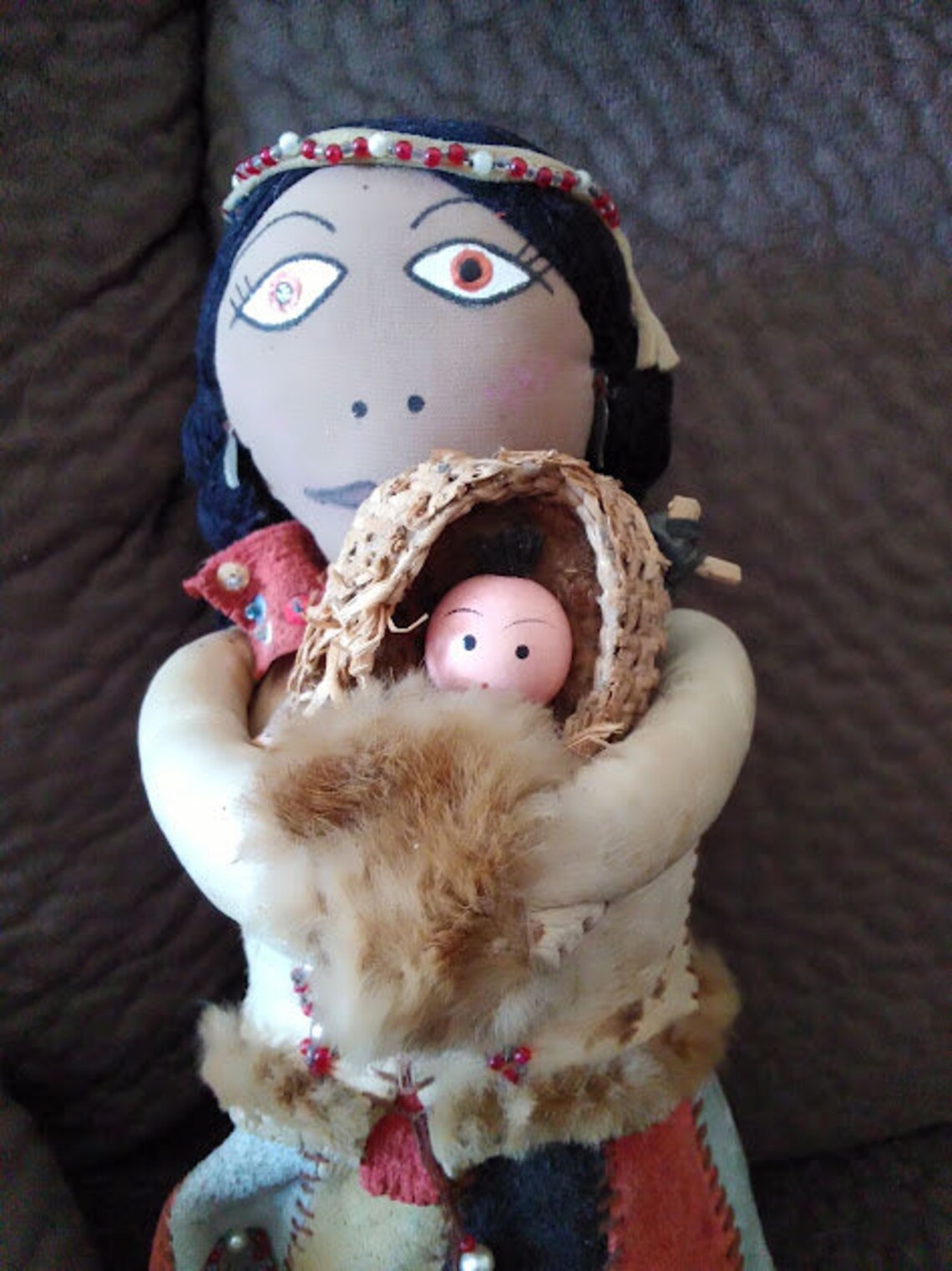 Vintage Primitive Native American Rag Doll With Baby in Straw - Etsy