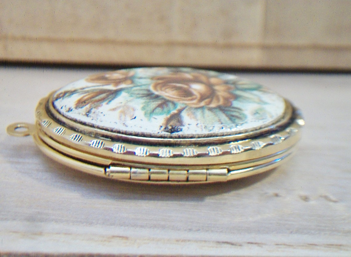 Vintage Rose Oval Locket Pendant Burgundy Roses Romantic | Etsy