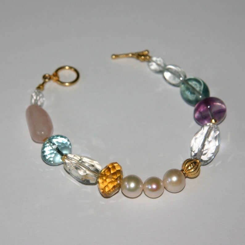 Bracelet 8" Vermeil Togle Clasp, Aquamarine, Rose Quartz, Amethyst ...