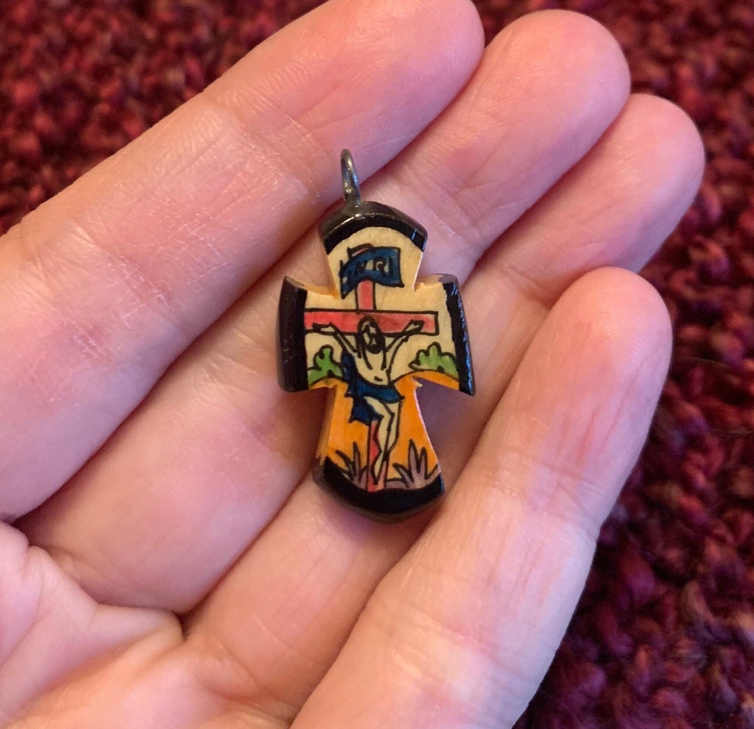 Vintage Carved Wooden Double Sided Cross Pendant - Etsy