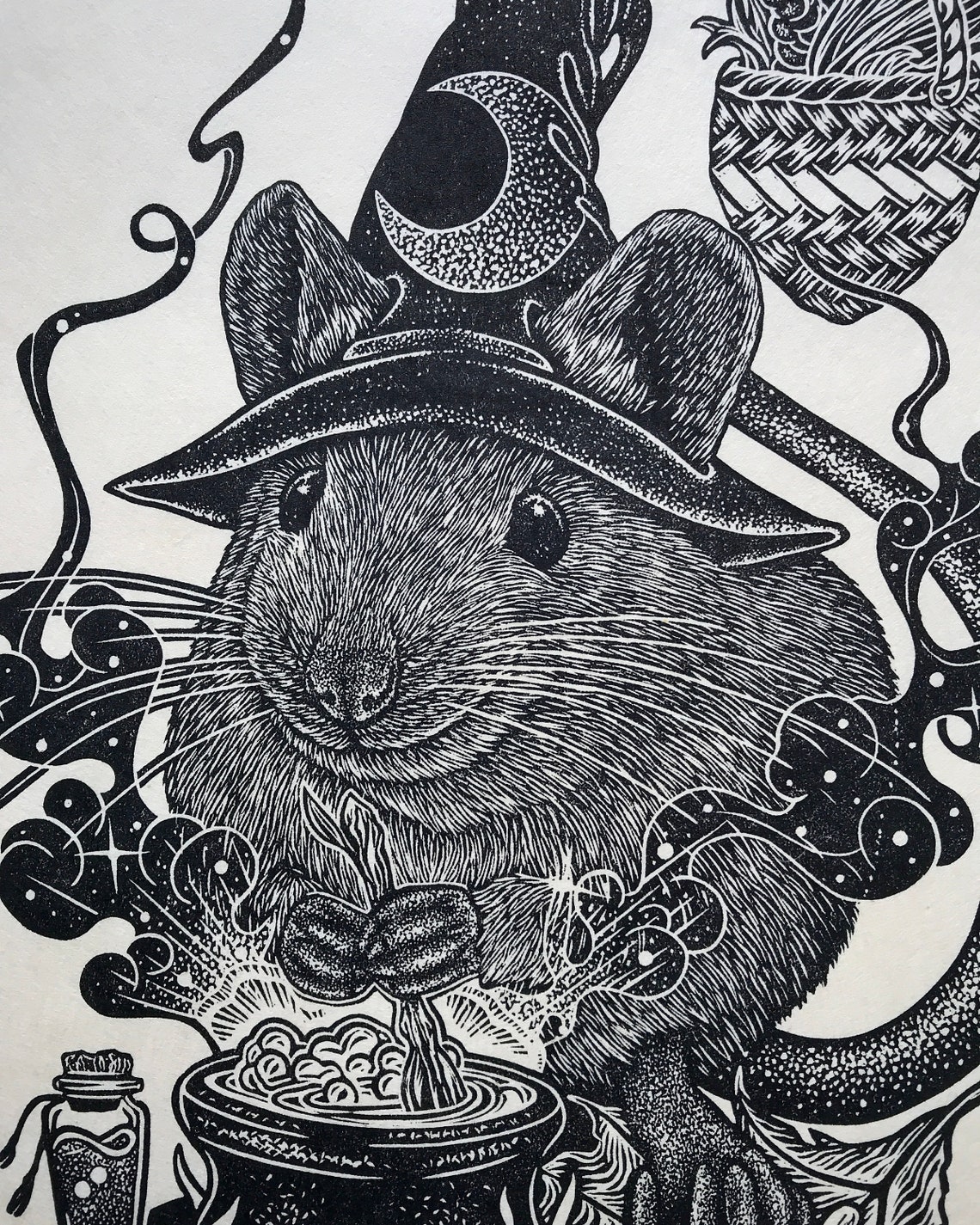 Woodland Wizard mouse Sorcerer Linocut Print - Etsy