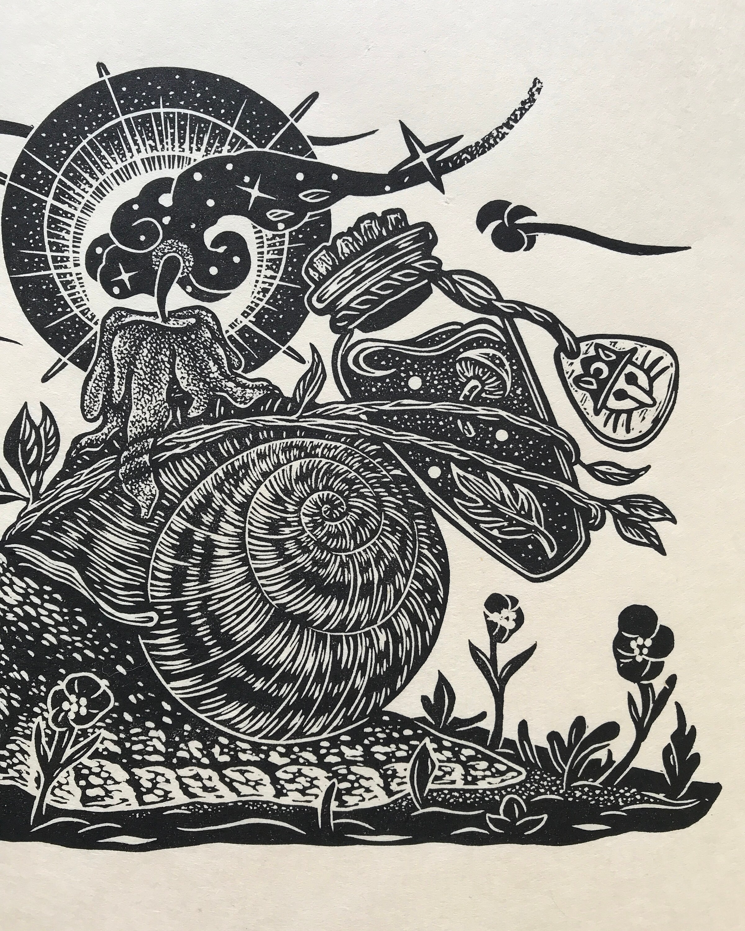 Snail ‘potion Runner’ Linocut Print / Imagination Storytelling Artwork ...