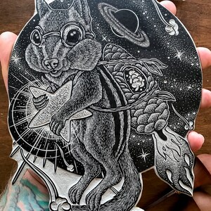 Chipmunk ‘rocketchip’ Linocut Print / Magical Fantasy Wall Art - Etsy