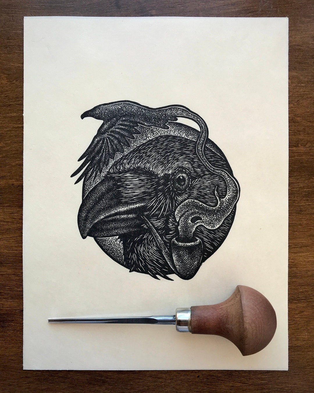 Raven Crow Smoking Pipe creator Linocut Print - Etsy