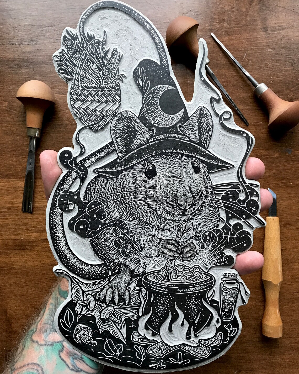Woodland Wizard mouse Sorcerer Linocut Print - Etsy