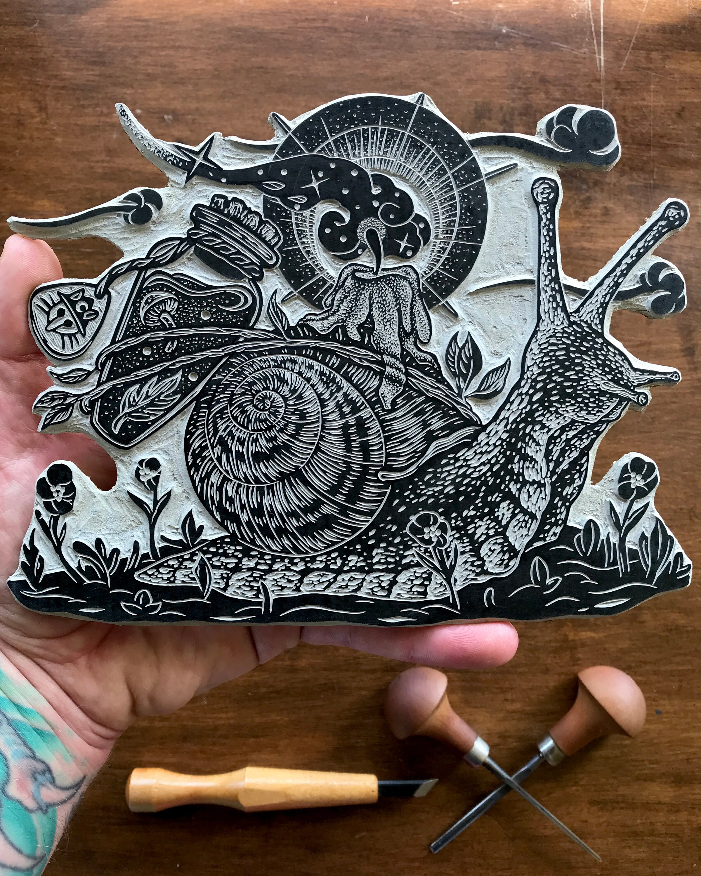 Snail ‘potion Runner’ Linocut Print / Imagination Storytelling Artwork ...