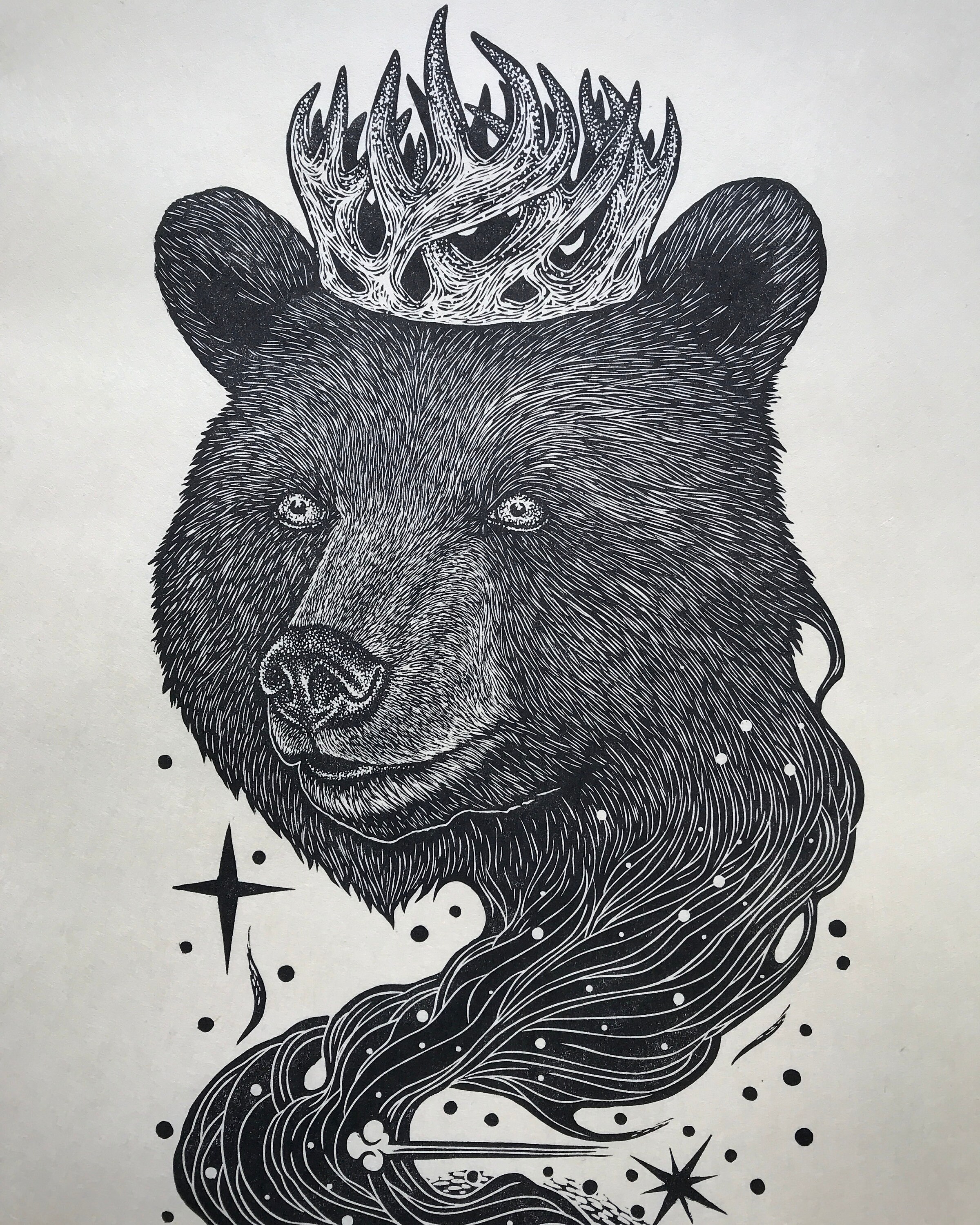 Forest Royalty bear King Linocut Print Furry Critter Buddy - Etsy