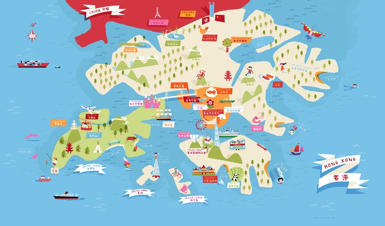 A Child's Map of Hong Kong. - Etsy