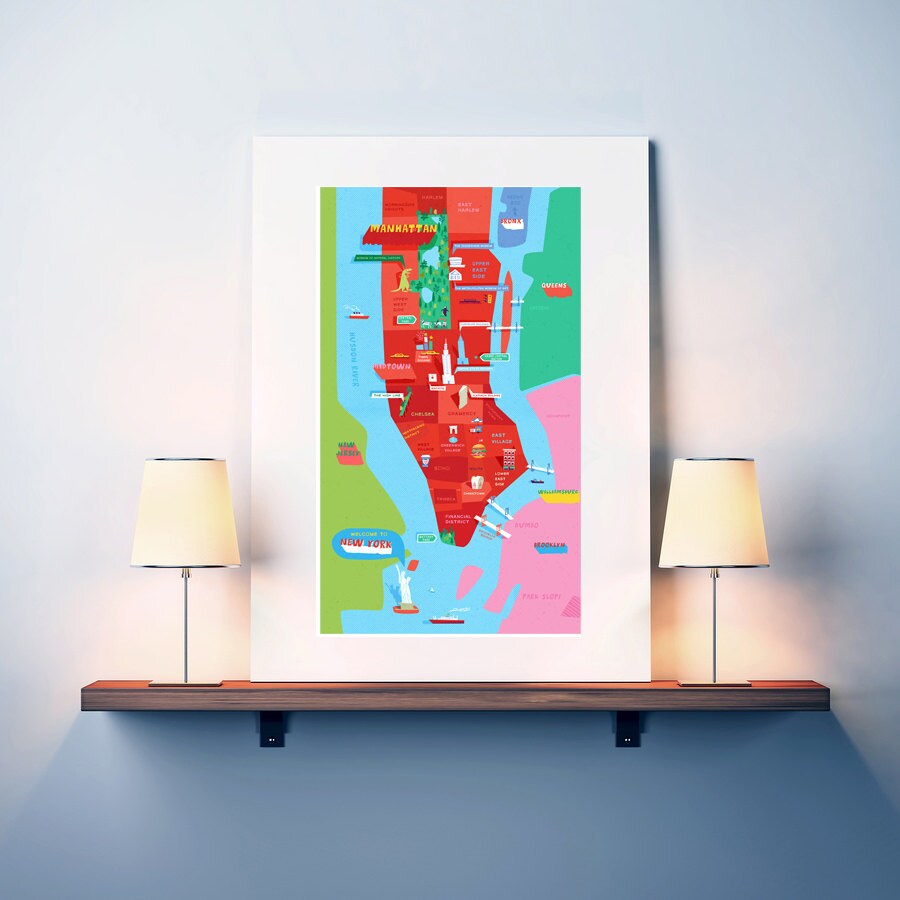 New York Manhattan Map : Large, Hand-signed, Artist's Giclee Print - Etsy