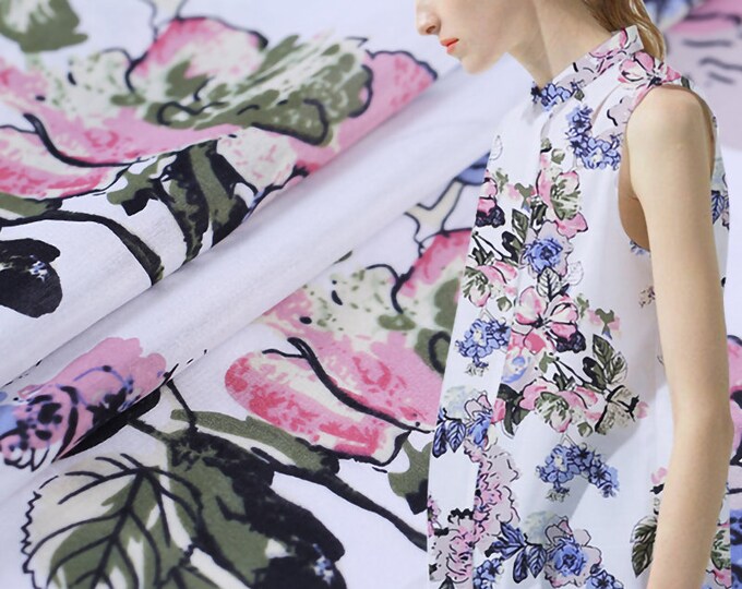 Tropical Plant Botanical Print Vintage Red Silk Cotton Fabric | Etsy