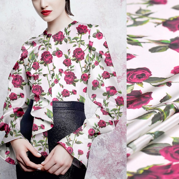 Rose Print Fabric - Etsy
