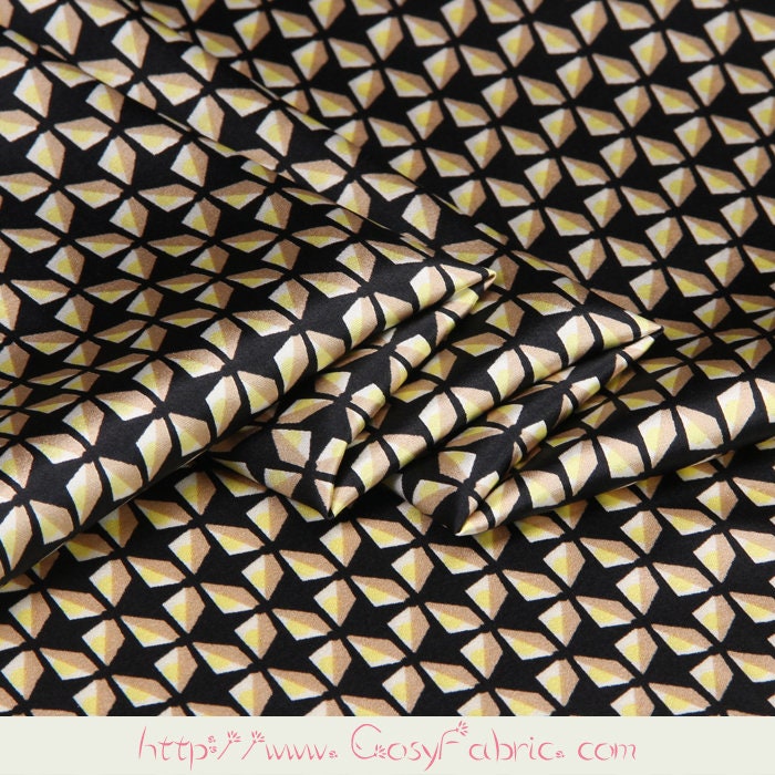 Geometric Graphic Print Black Stretch Silk Satin Apparel - Etsy