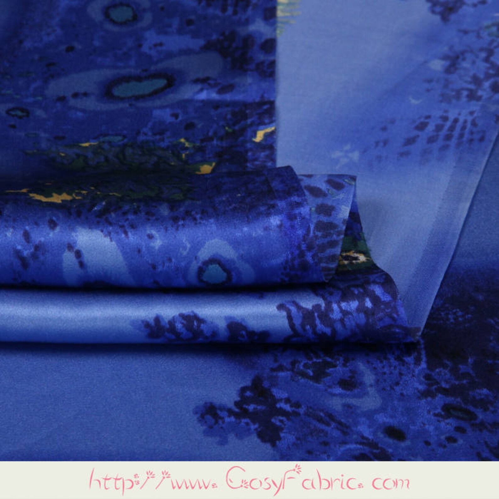 Modern Floral Print Navy Blue 100% Pure Silk Charmeuse Fabric Width 44 ...