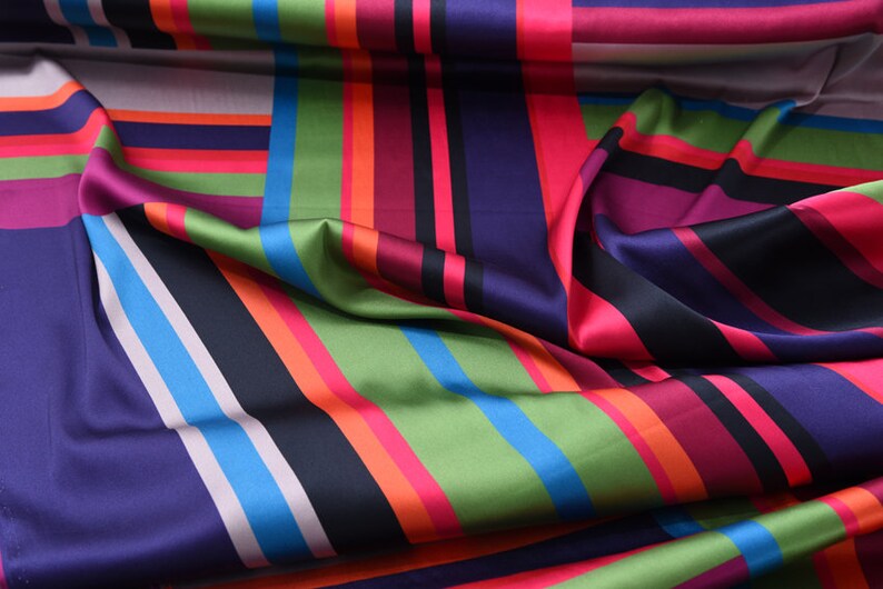 Multi Striped Geometric Print Stretch Silk Satin Fabric for - Etsy