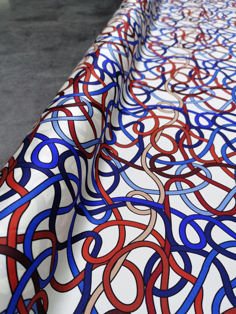 Abstract Lines Print Stretch Real Silk Fabric White Charmeuse - Etsy