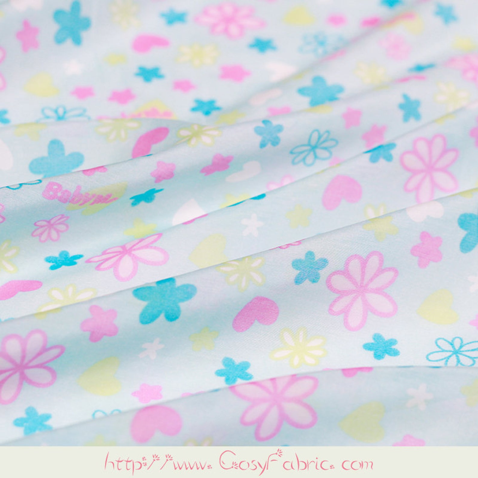 Tiny Floral Print Light Blue Silk Cotton Blend Fabric by the Yard Width ...