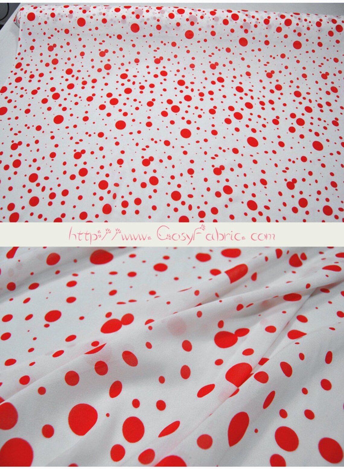 Red Polka Dot Print Real Silk Fabric Red Stretch Crepe Georgette ...
