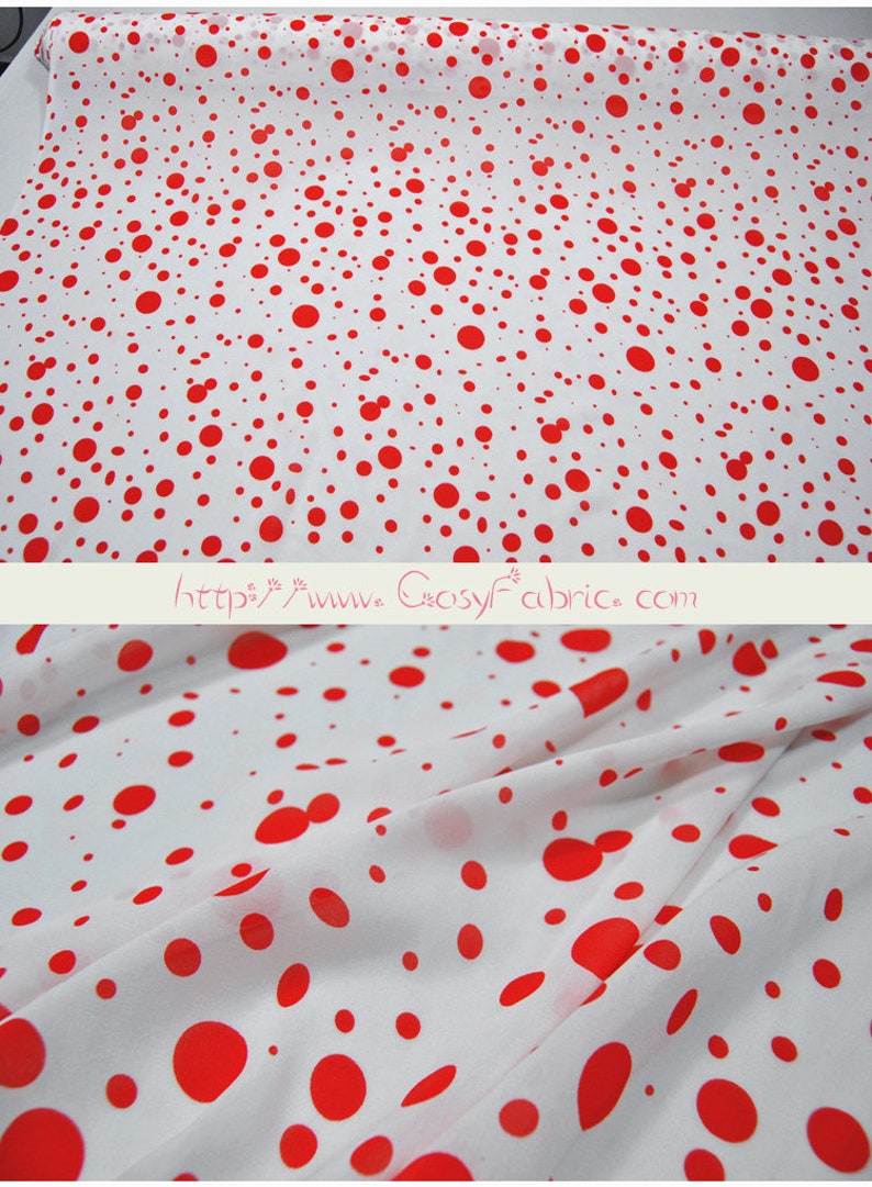 Red Polka Dot Print Real Silk Fabric Red Stretch Crepe - Etsy