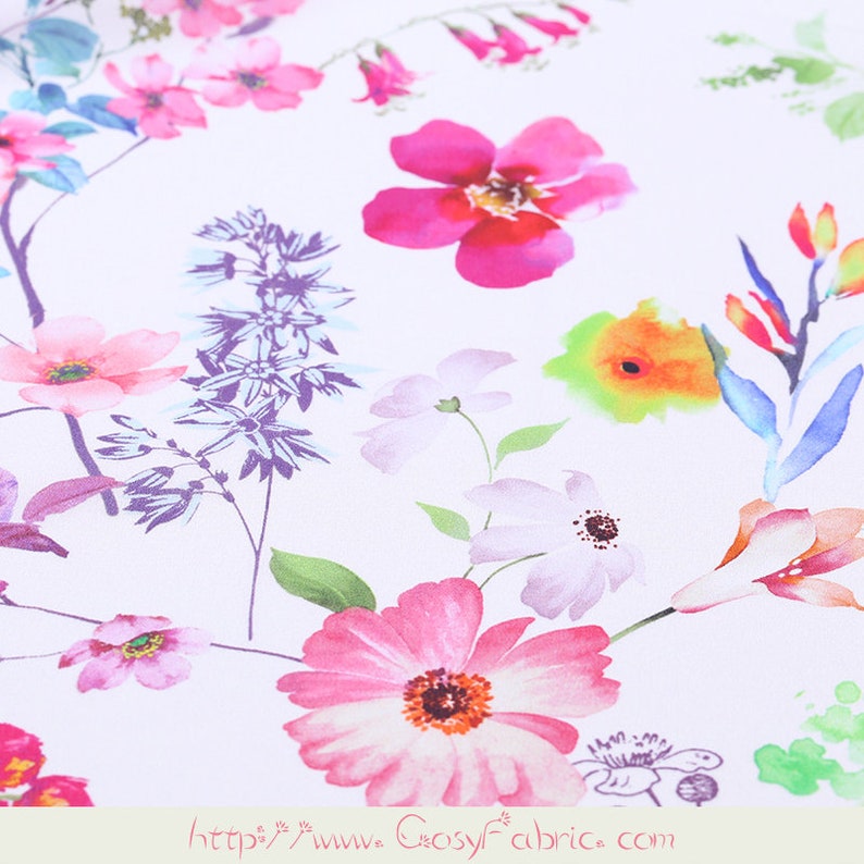 Bright Floral Print Light Pink 100% Silk Crepe De Chine Fabric - Etsy