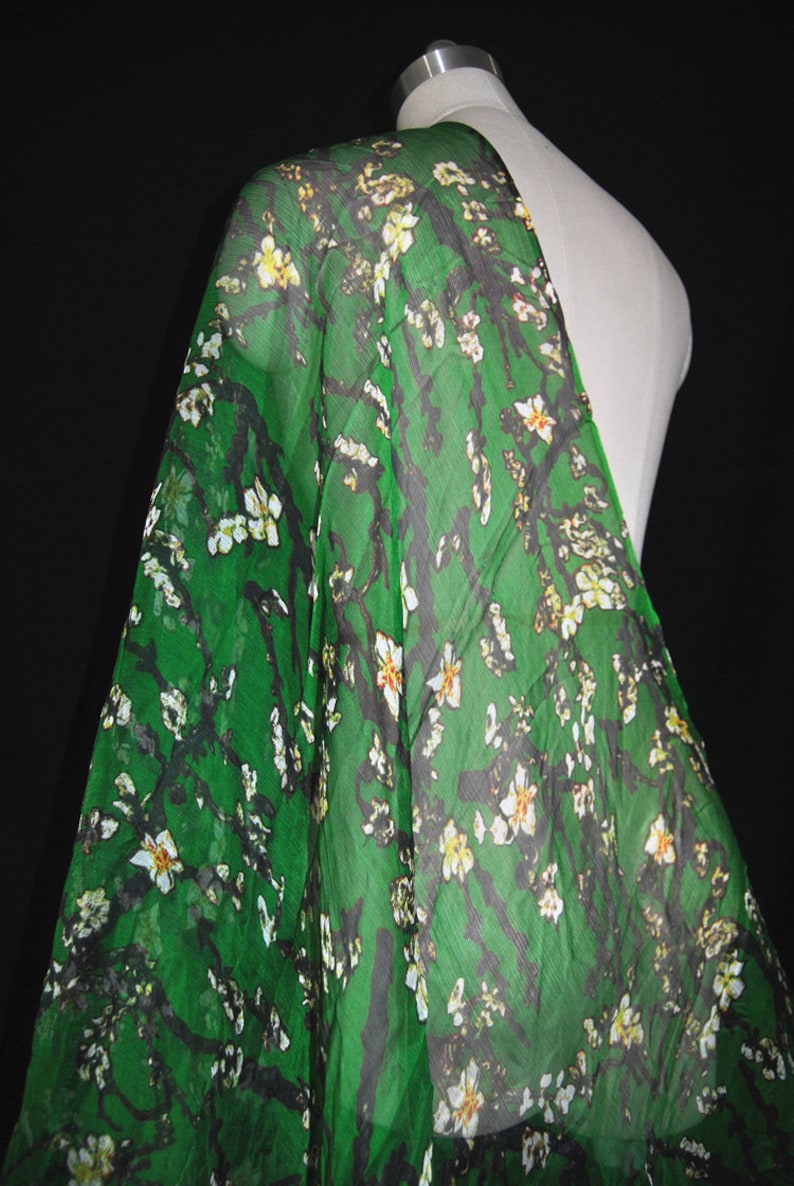 Small Floral Print Red Green 100% Silk Chiffon Fabric Width 53 Inch ...