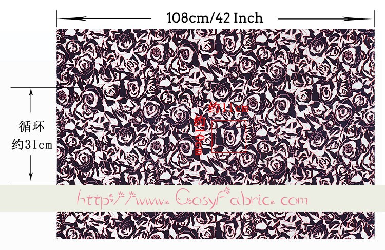 Rose Black Floral Print Stretch Silk Satin Fabric Cloth - Etsy