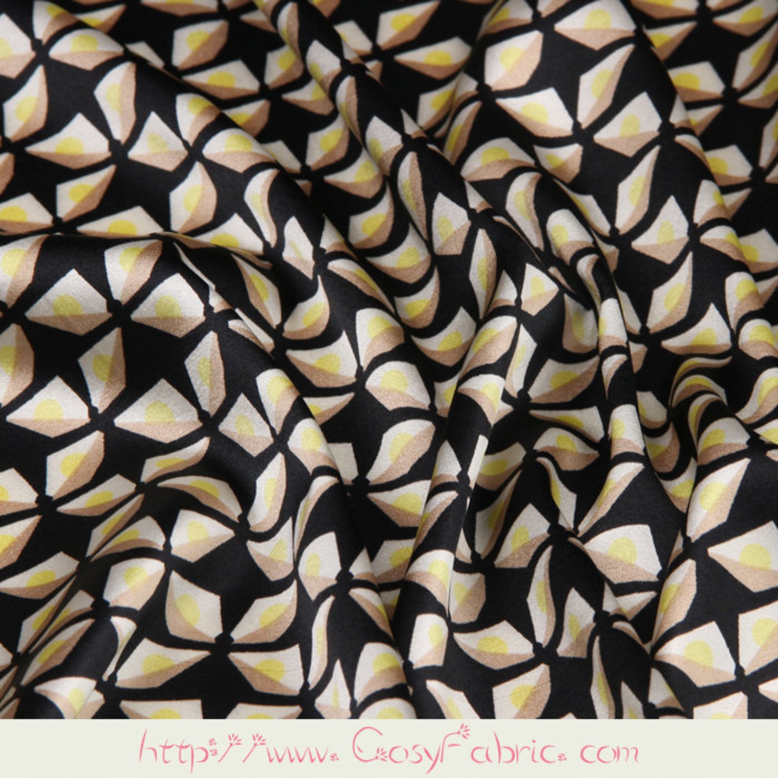 Geometric Graphic Print Black Stretch Silk Satin Apparel - Etsy