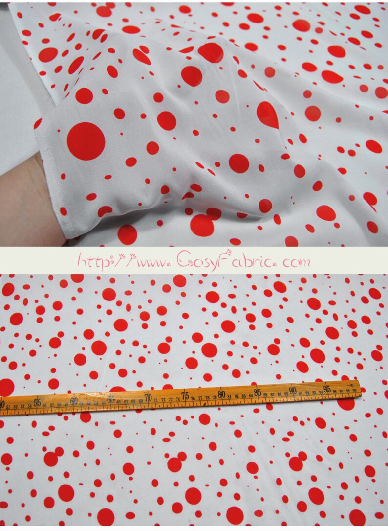 Red Polka Dot Print Real Silk Fabric Red Stretch Crepe - Etsy