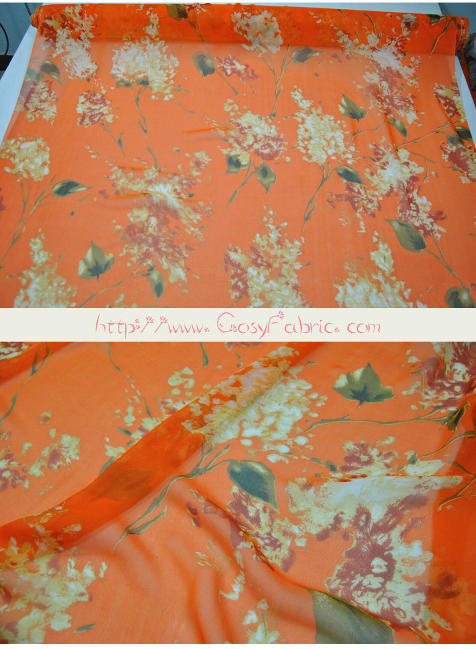 Floral Print Real Silk Fabric Orange Crepe Georgette Fabrics - Etsy