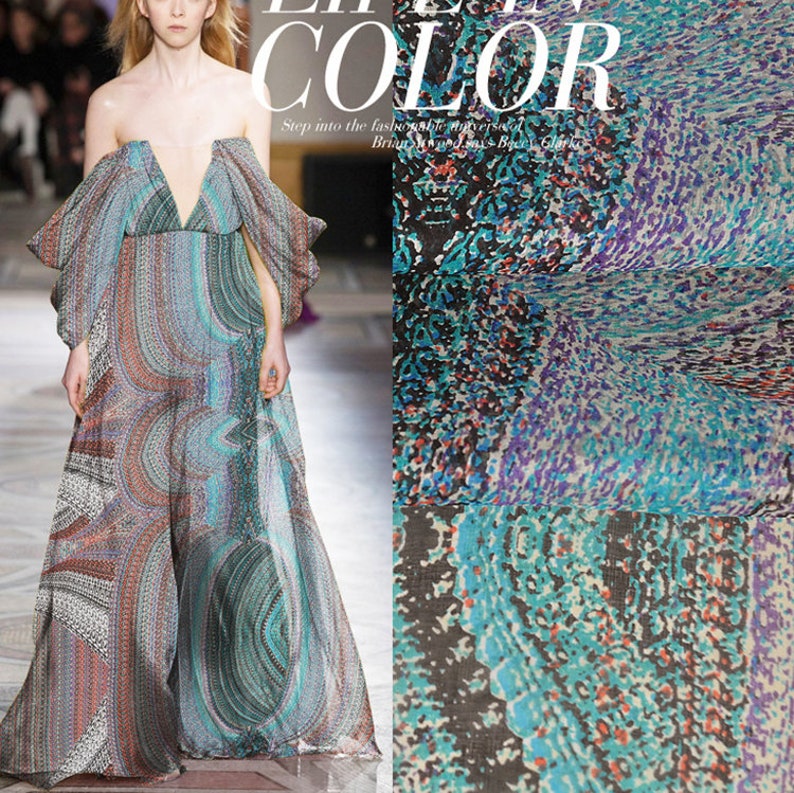 Modern Graphic Print 100% Pure Silk Colorful Chiffon Fabric - Etsy