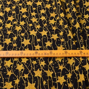 Yellow Stars Print 100% Pure Silk Fabric Black Crepe De Chine Fabrics ...