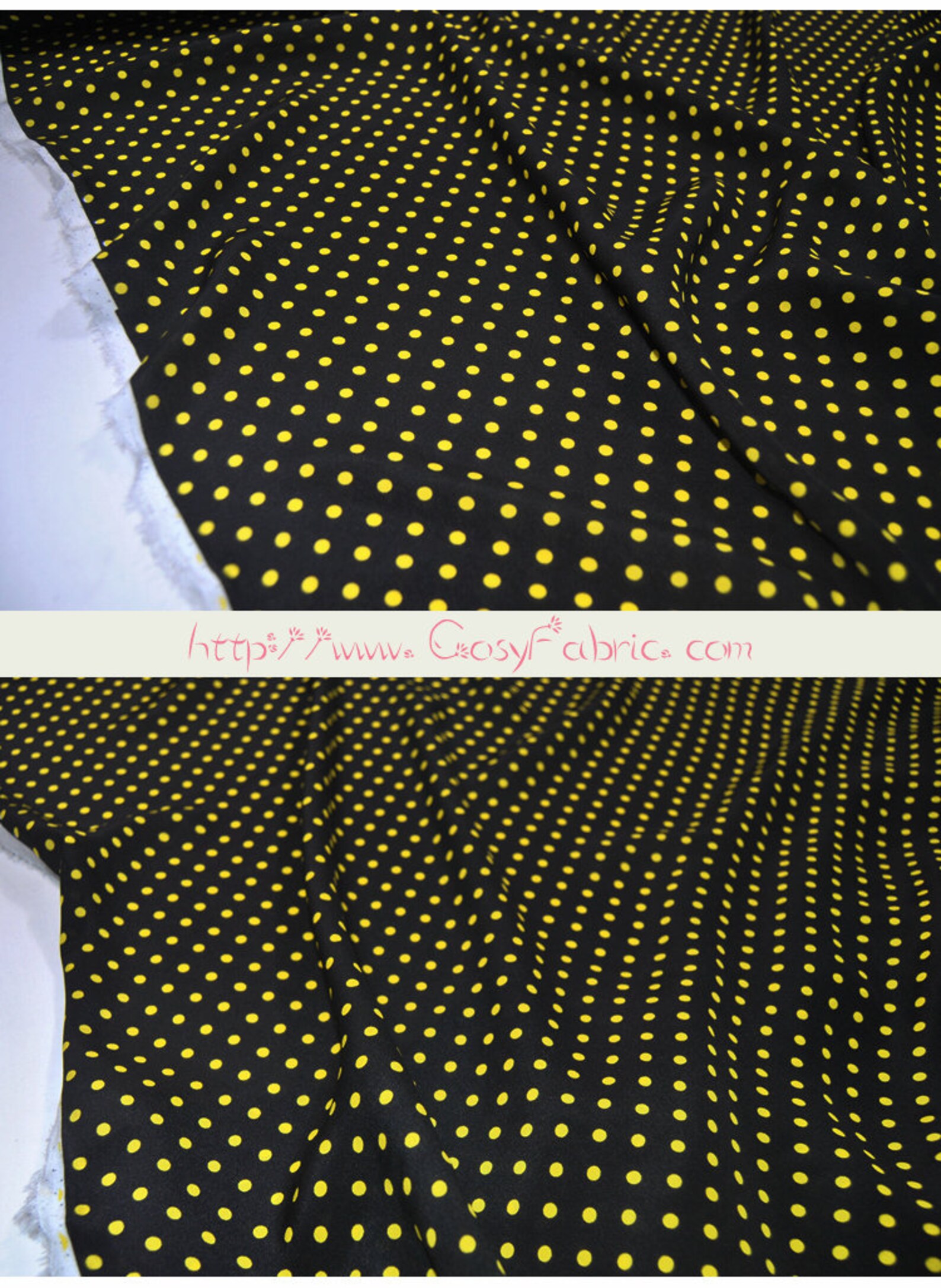 Yellow Polka Dot Print 100% Silk Crepe De Chine Fabric Black | Etsy