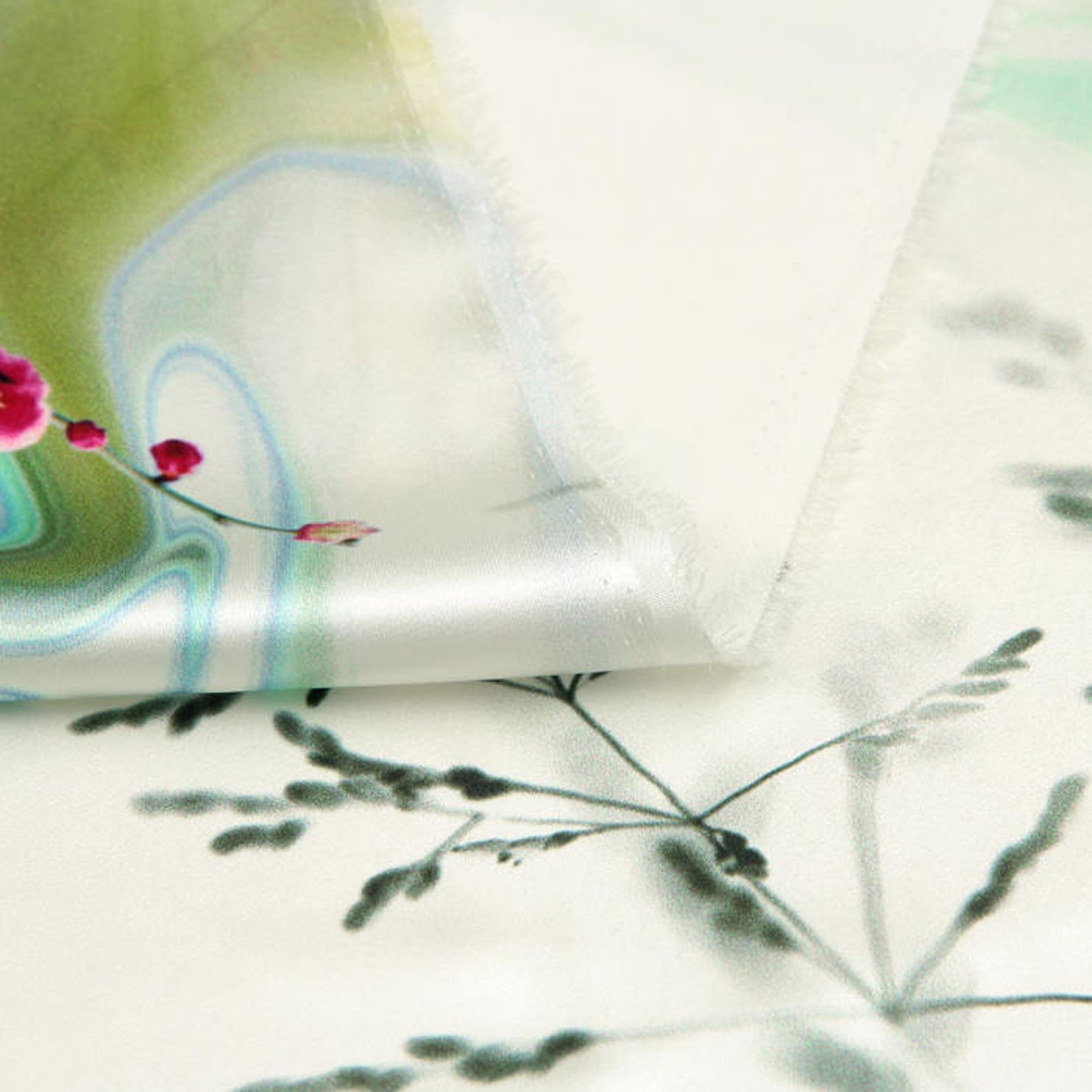 Nature Inspired Print Colorful Stretch Silk Satin Fabric by | Etsy