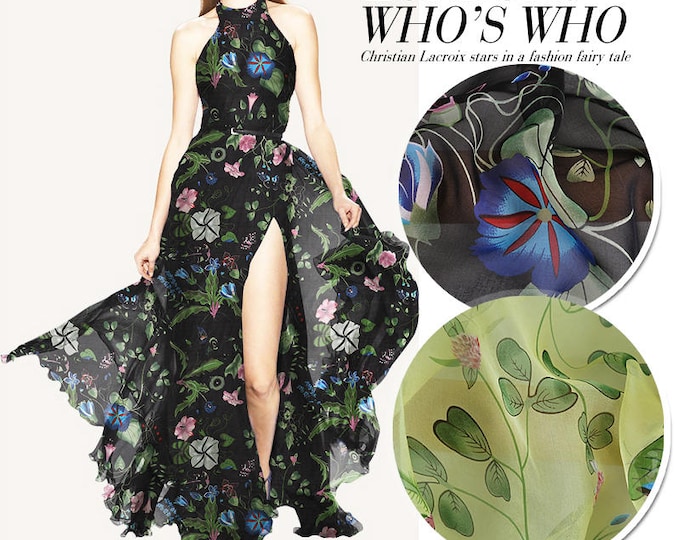 Modern Graphic Print 100% Pure Silk Colorful Chiffon Fabric - Etsy