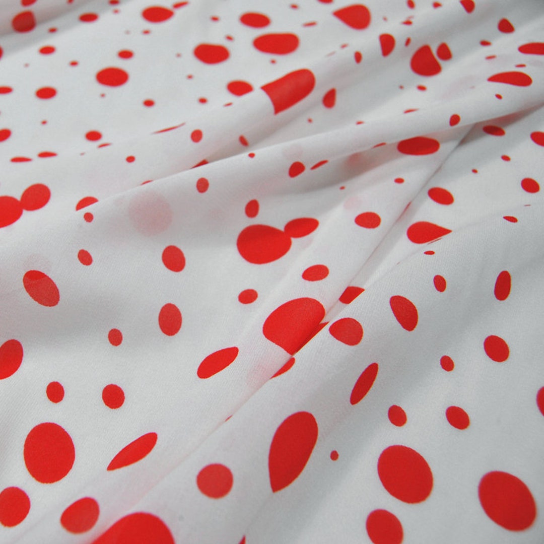 Red Polka Dot Print Real Silk Fabric Red Stretch Crepe Georgette ...