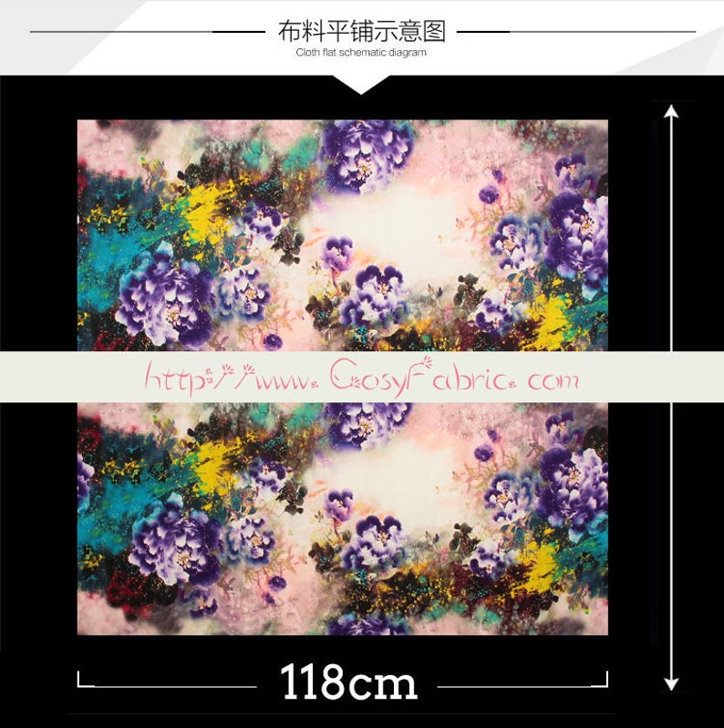 Large Scale Watercolor Floral Print Colorful Stretch Silk Fabric Width ...
