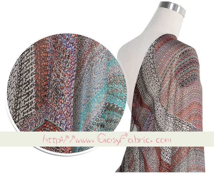 Modern Graphic Print 100% Pure Silk Colorful Chiffon Fabric - Etsy