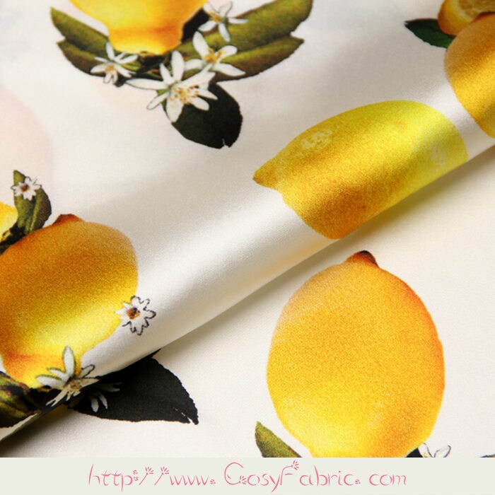Lemon Fruit Print Stretch Silk Satin Fashion Apparel Fabric - Etsy
