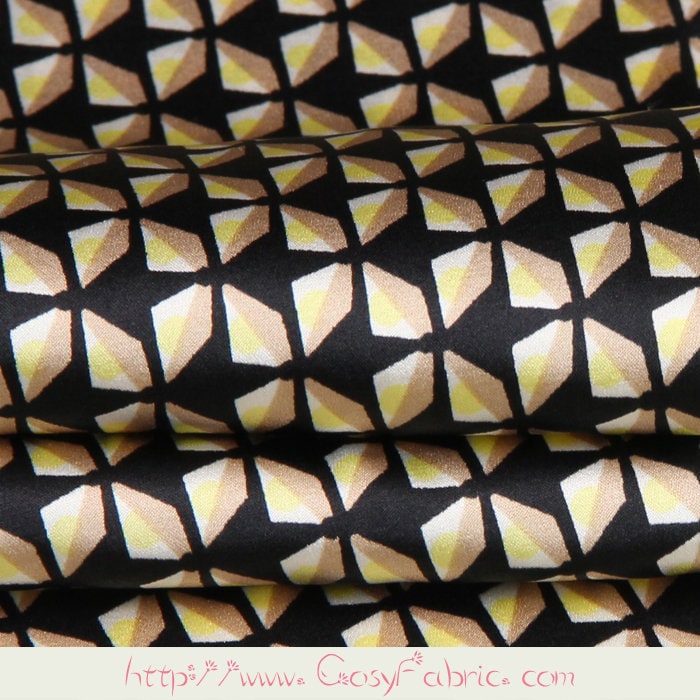 Geometric Graphic Print Black Stretch Silk Satin Apparel - Etsy
