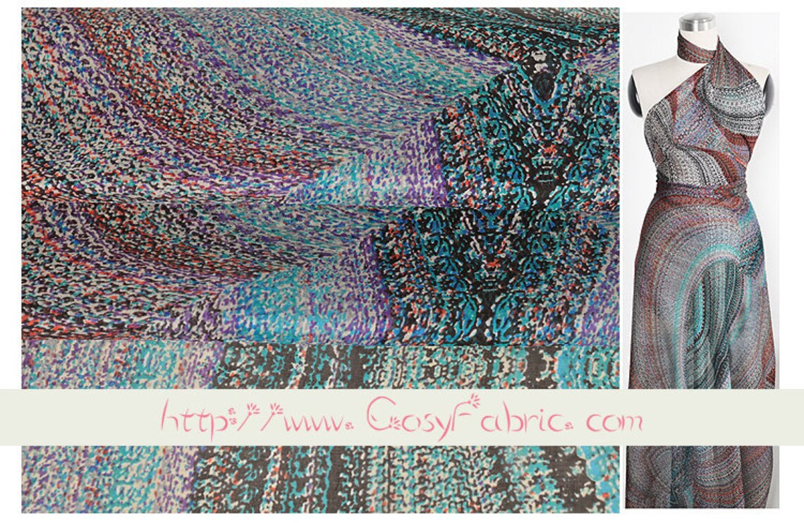 Modern Graphic Print 100% Pure Silk Colorful Chiffon Fabric - Etsy