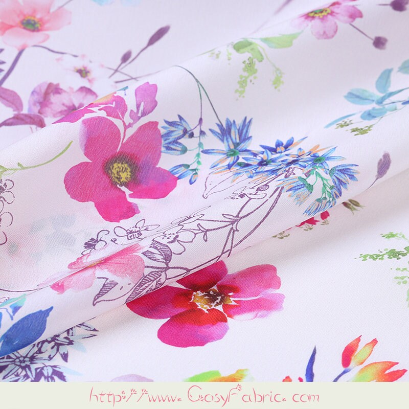 Bright Floral Print Light Pink 100% Silk Crepe De Chine Fabric - Etsy