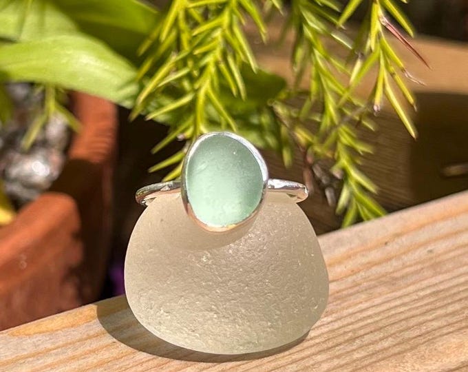 Sea Glass Ring, Sterling Silver, Size UK P US 8, Sea Glass Jewellery ...